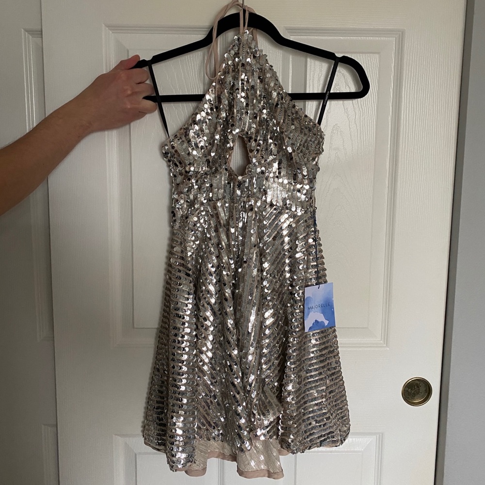 Nwt Majorelle Blakely Silver Sequin Halter Dress M - Gem